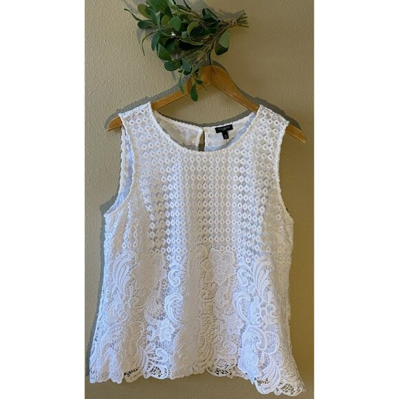 Talbots | Tops | Talbots Blouse Petite 2p White Crochet Lace Sleeveless ...